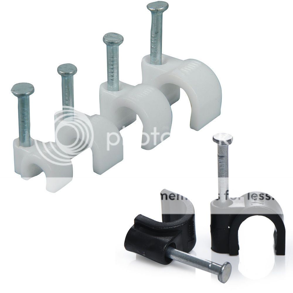 Plastic Round Electrical Wire Cable Clips TV Phone Internet Lead Fixings